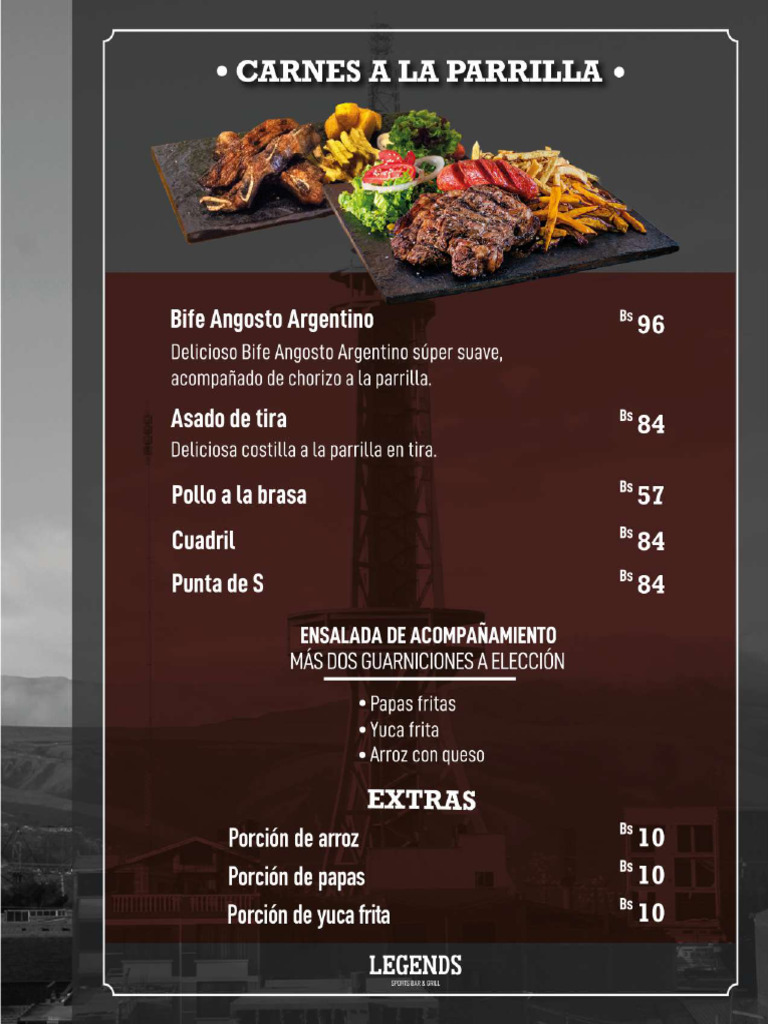 Legends Menu Comidas Cinebol | PDF