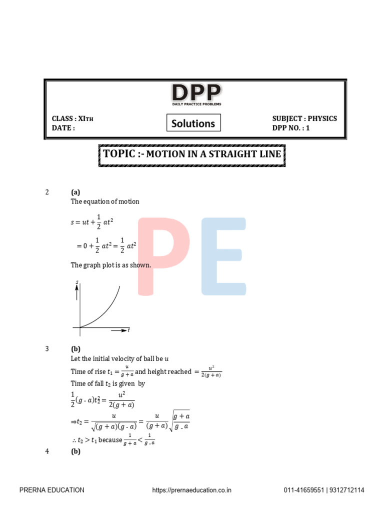 Motion in 1D DPP 1 Solutions Min | PDF | Physics | Mechanics