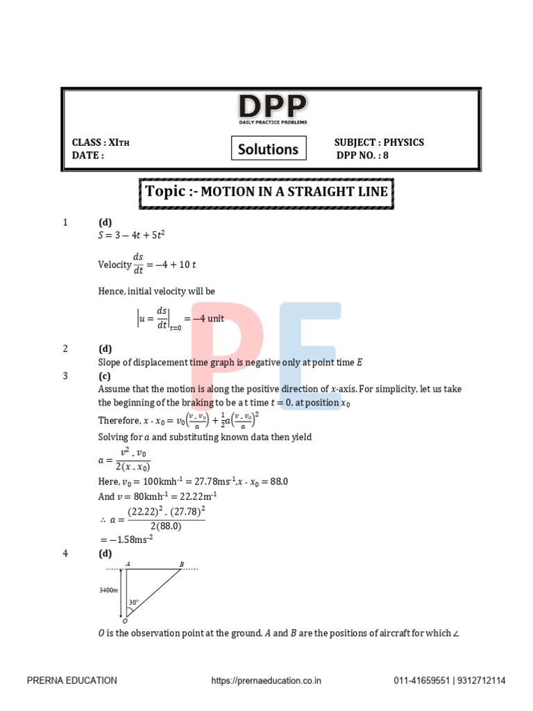 Motion in 1D DPP 8 Solution Min | PDF | Applied And Interdisciplinary Physics | Physical Phenomena