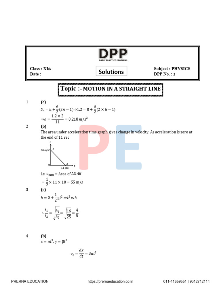 Motion in 1D DPP 2 Solution Min | PDF | Acceleration | Velocity