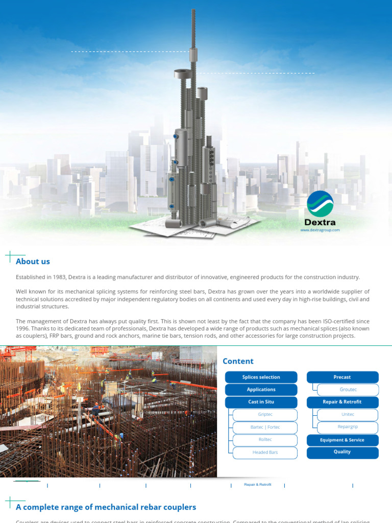 Dextra's Mechanical Rebar Splicing Solutions | PDF | Building Materials ...