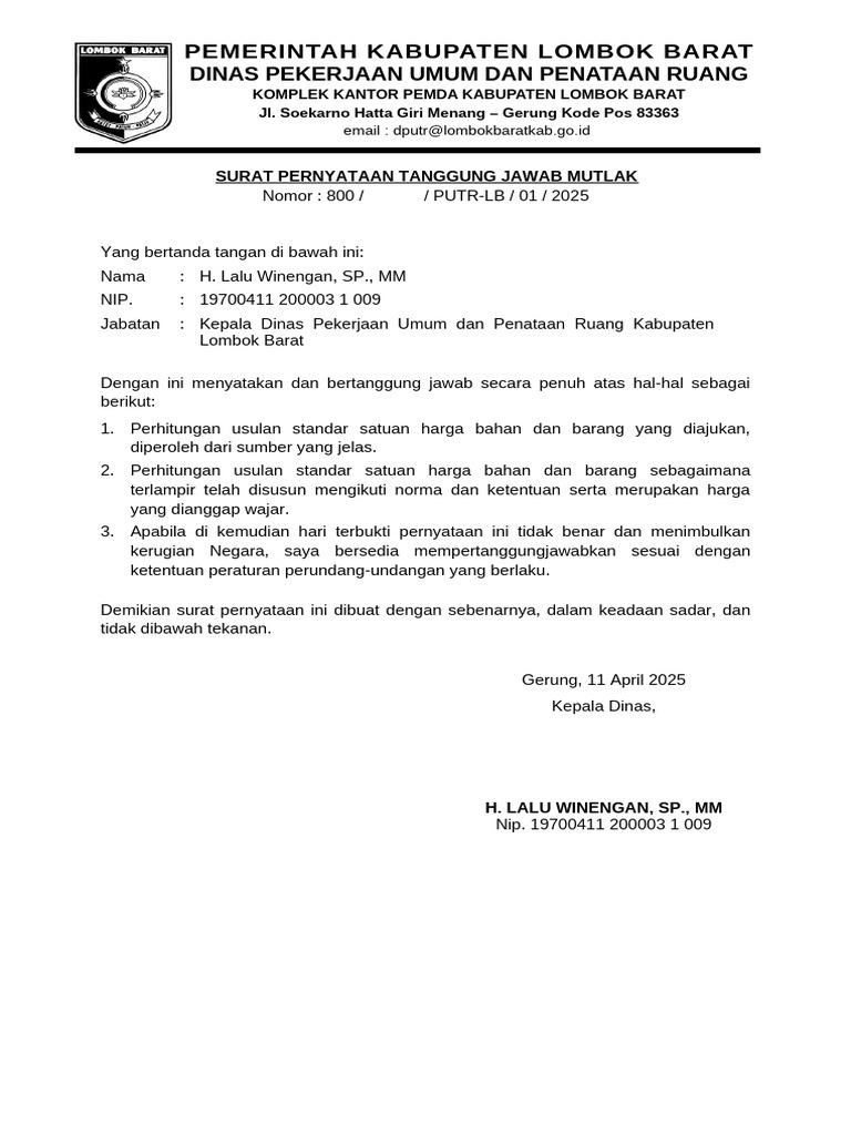 Surat Pertanggung Jawaban Mutlak SSH 2025 | PDF