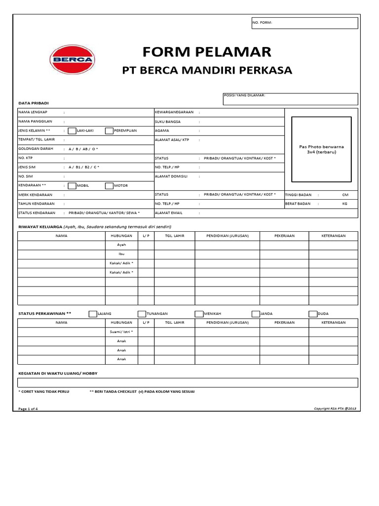Formulir Data Pribadi Pelamar Kerja | PDF