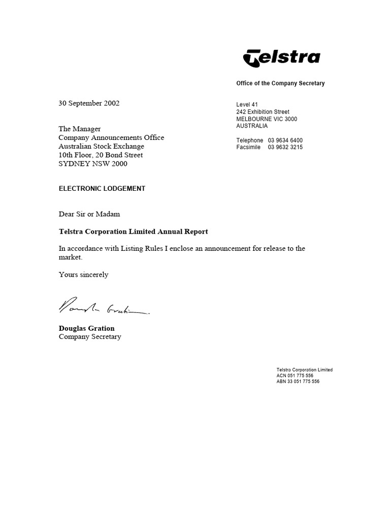 Telstra Annual Report 2002 Submission | PDF | Dividend | Telecommunications