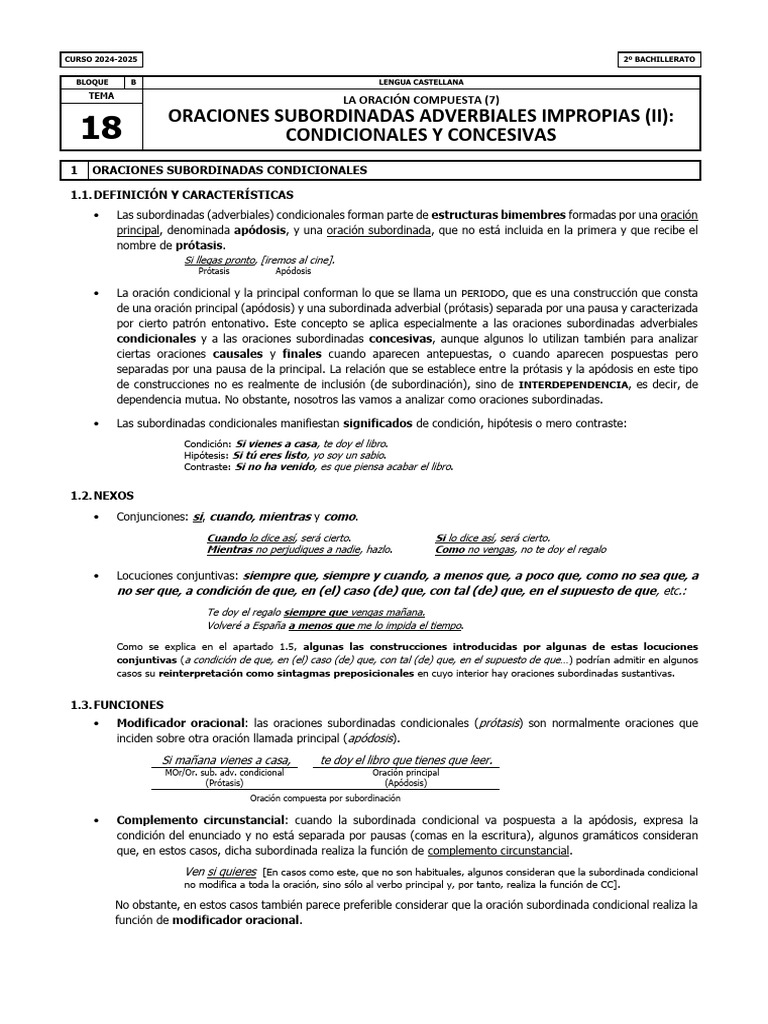 Oraciones Subordinadas: Condicionales y Concesivas | PDF | Oración ...