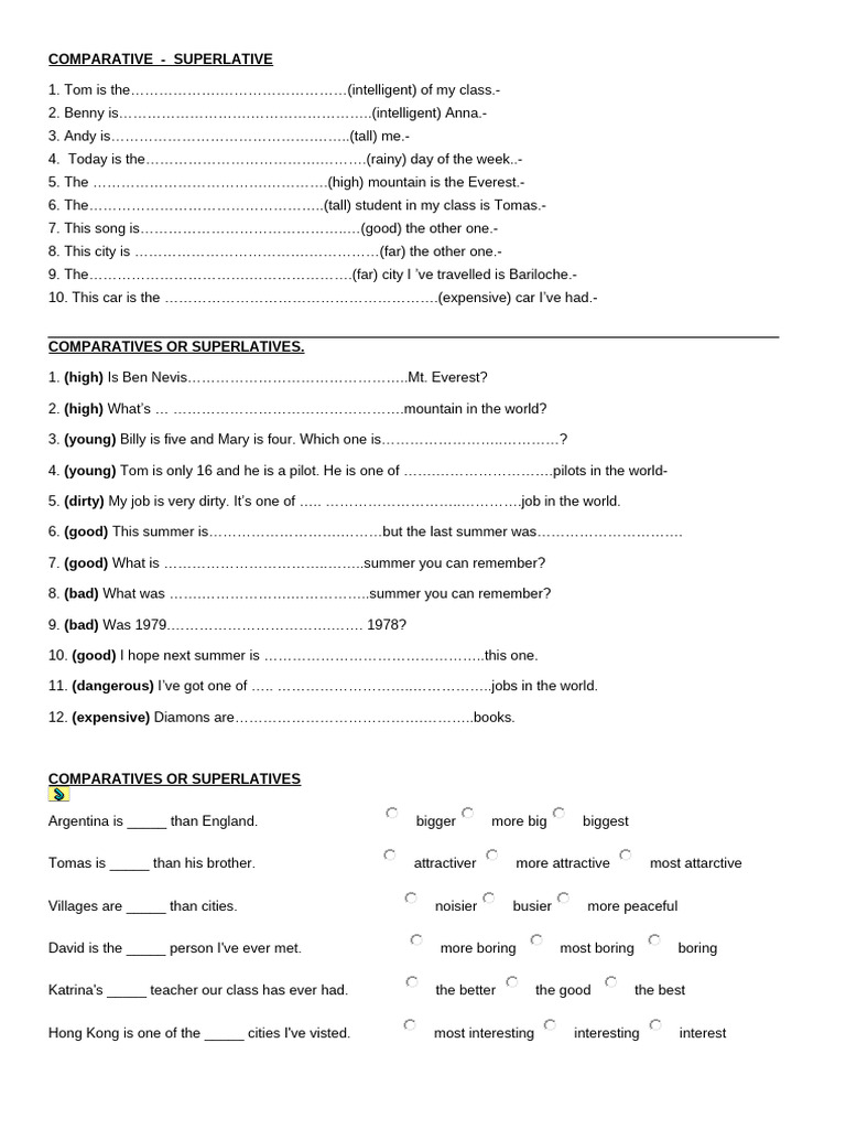 Comparative and Superlative Fun Activities Games 8195 | PDF