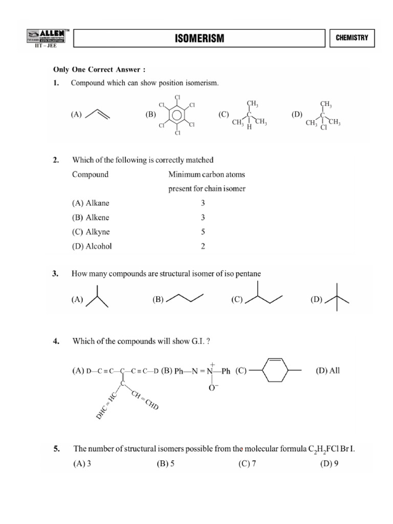 Isomerism-1 Questions Woa | PDF