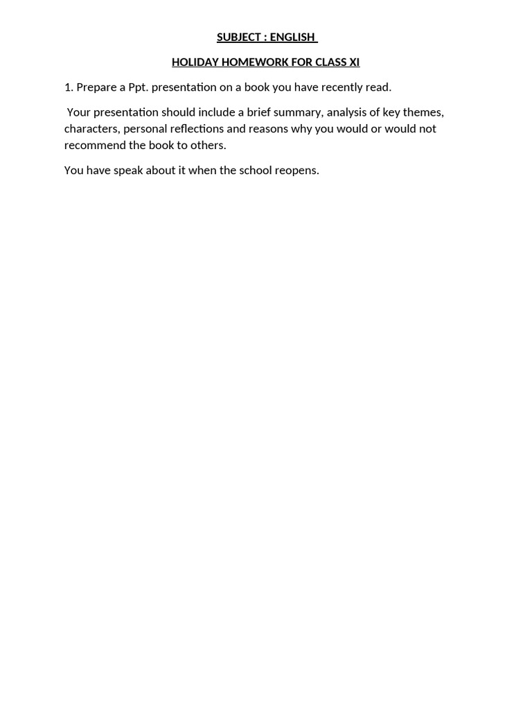 Holiday Homework Class Xi Pdf