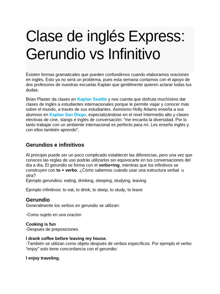 Gerundio e Infinitivo en Inglés | PDF | Verbo | Asunto (gramática)
