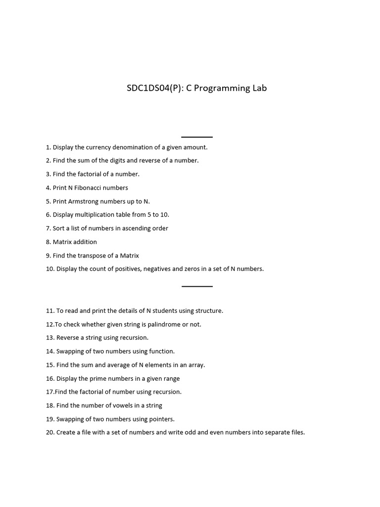 SDC1DS04 (P) C Programming Lab | PDF