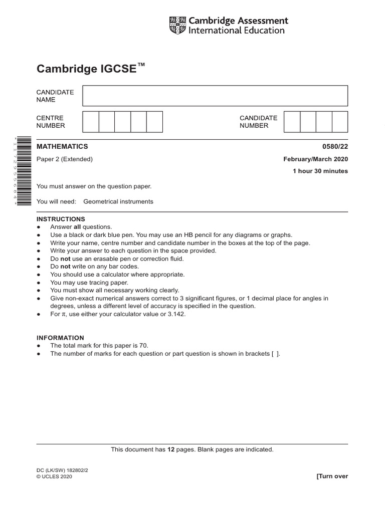 IGCSE Mathematics Paper 2 (Extended) | PDF | Numbers | Circle