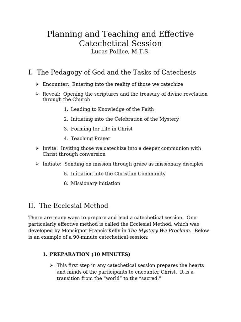 Planning and Teaching A Catechetical Session Handout | PDF | Catechism | Prayer