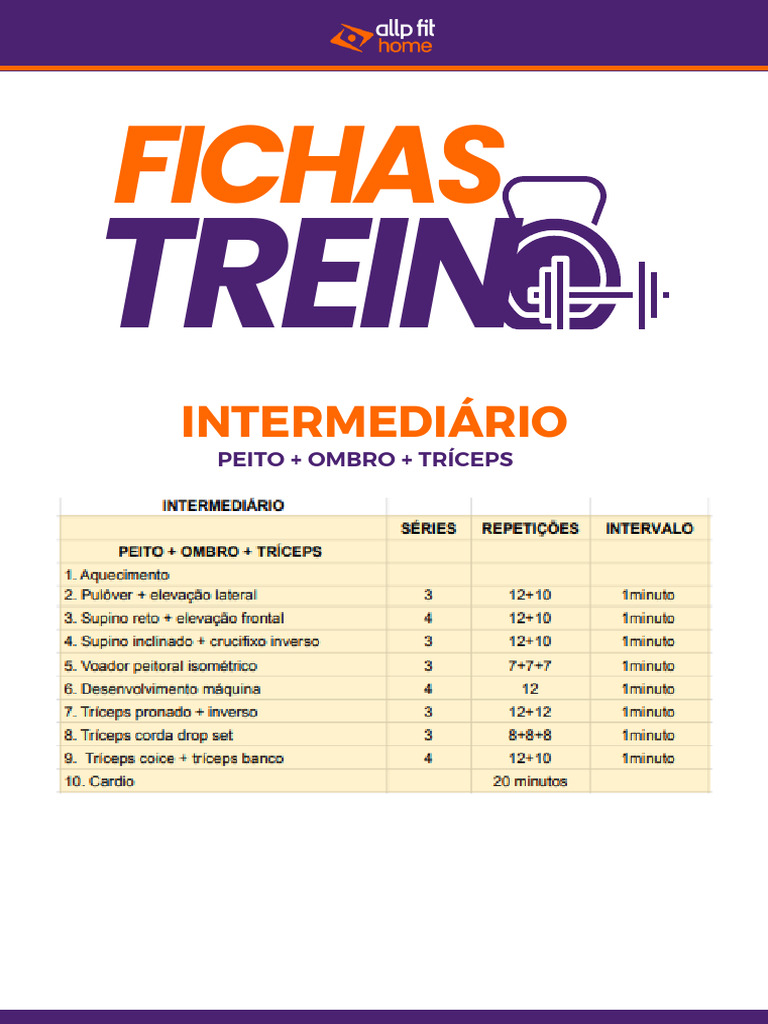 Fichas de Treino Intermediario Peito Ombro Triceps | PDF