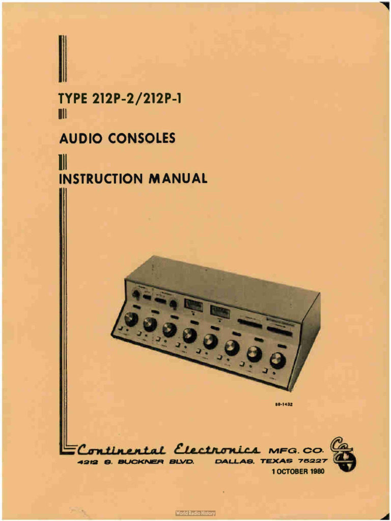 Continental 212P Audio Consoles Manual 1981 | PDF | Manufactured Goods | Audio Engineering