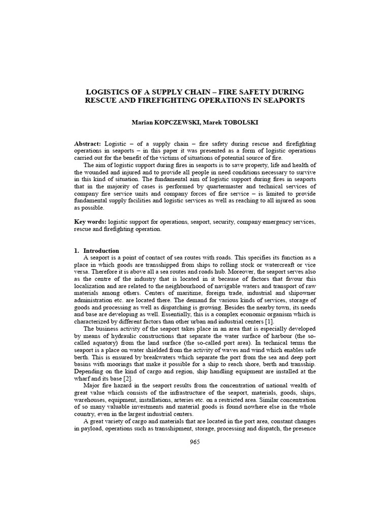 Logistics of A Supply Chain Fire Safety | PDF | Firefighting | Port