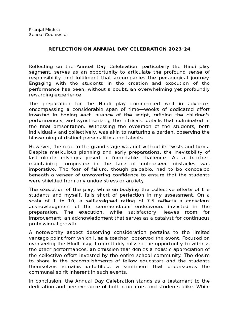 Pranjal - Annual Day Reflection | PDF | Psychology | Behavioural Sciences