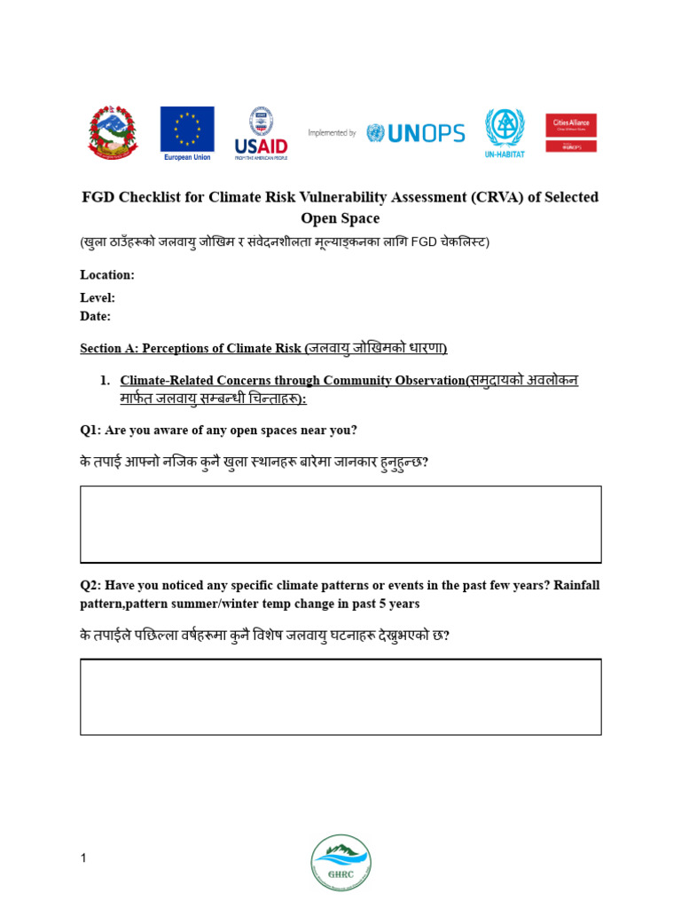 FGD Checklist For CRVA of Selected Open Space | PDF