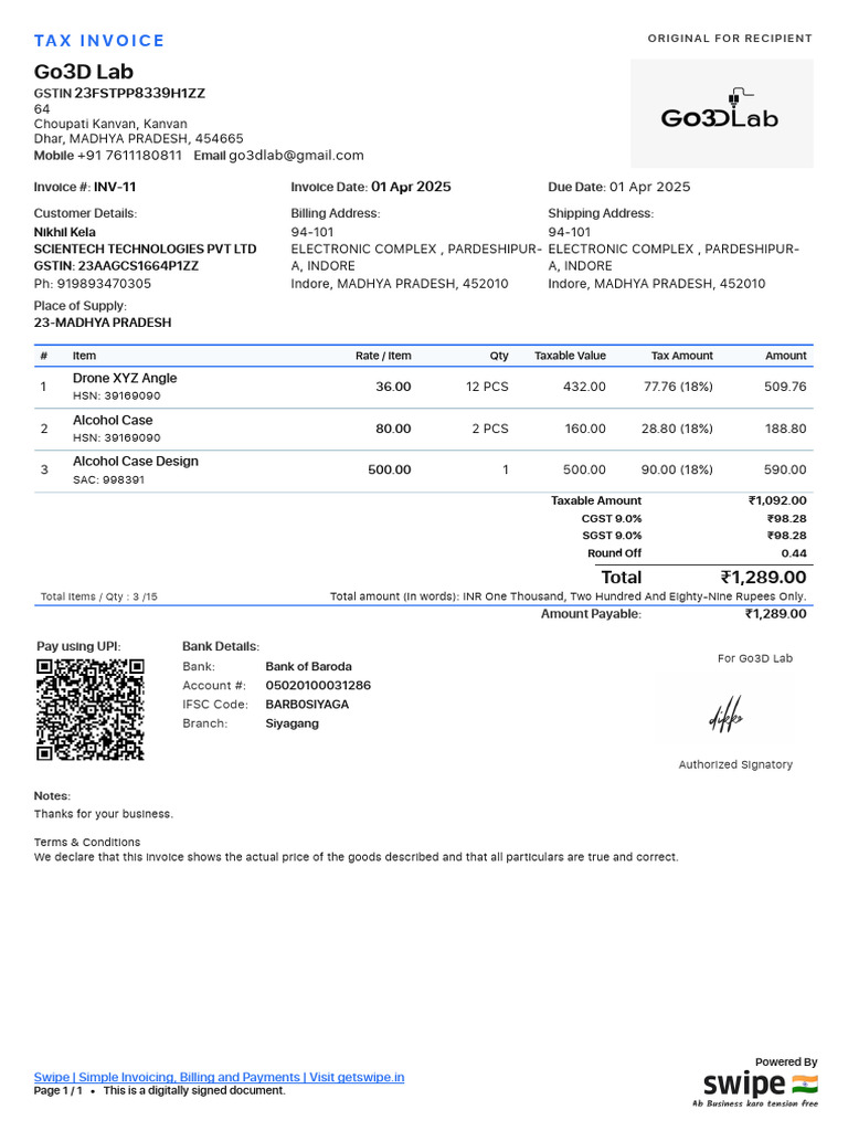 I3 Scientech Technologies PVT LTD | PDF | Invoice | Economies