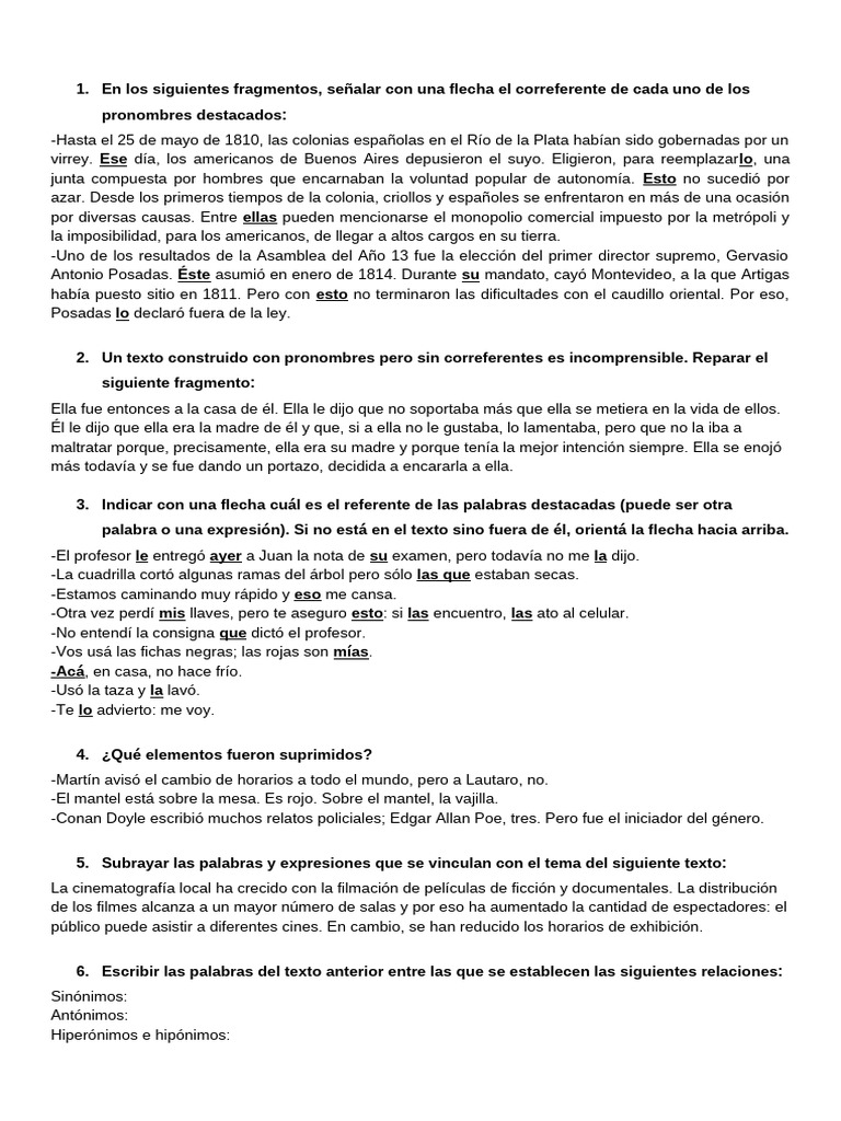 Ejercitación Recursos Cohesivos | PDF