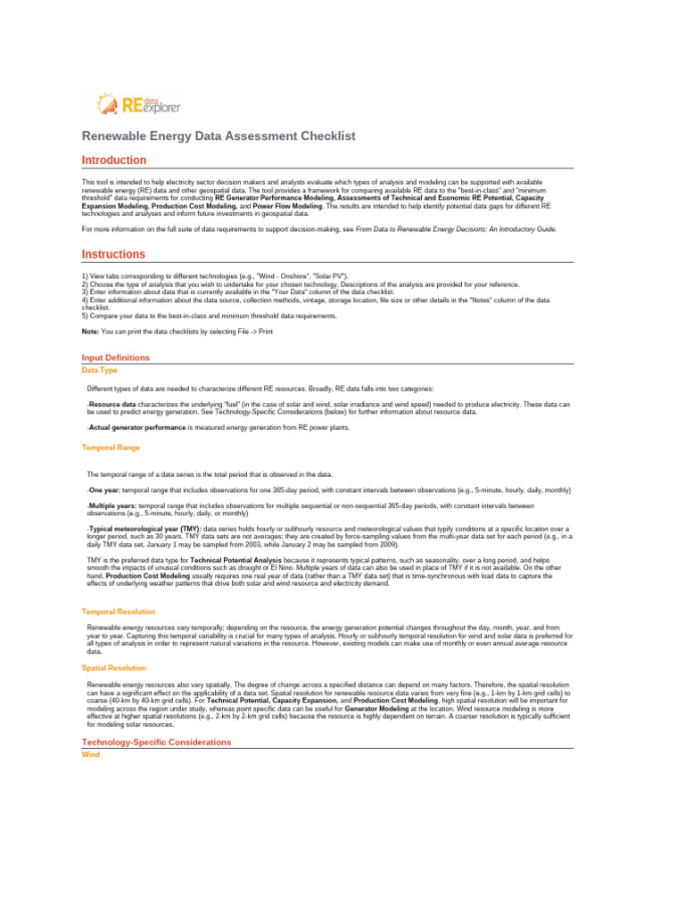 Re Data Asssessment Checklist | PDF | Solar Power | Wound