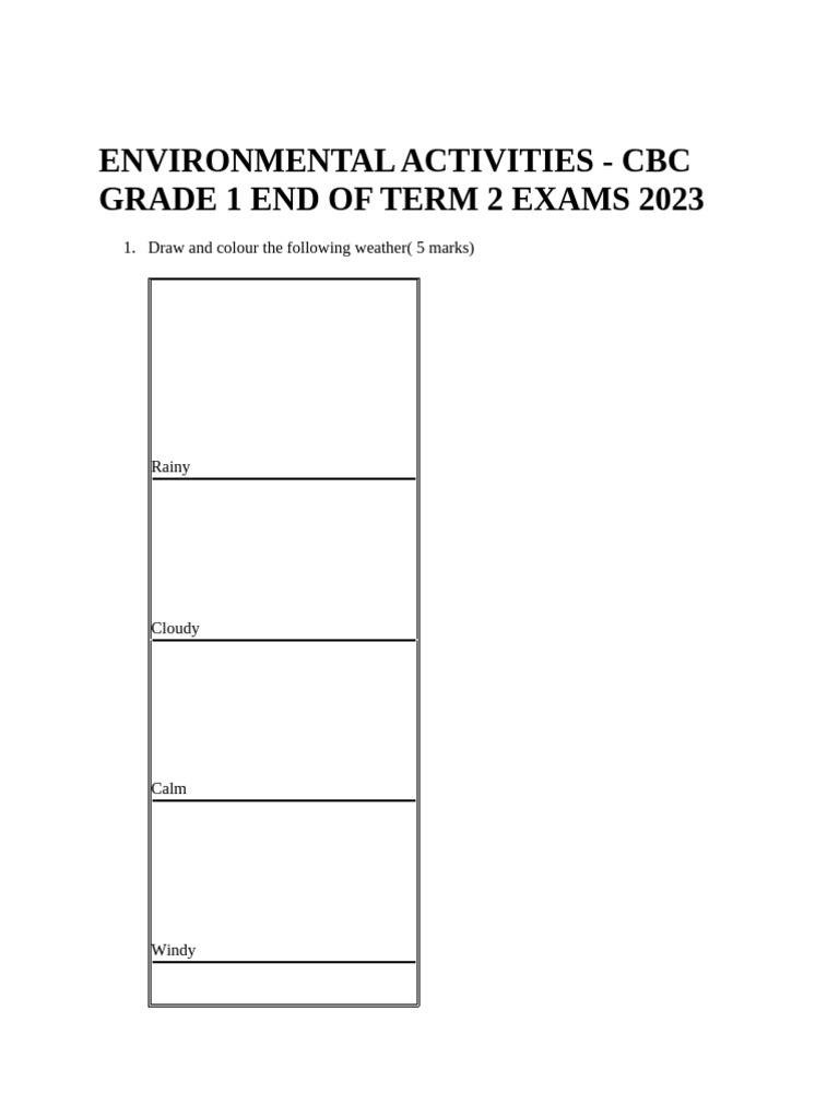 Grade 1 Environmental Exam 2023 | PDF