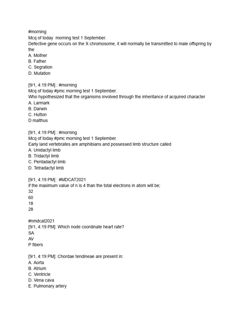 PMC Morning Test September 1 | PDF