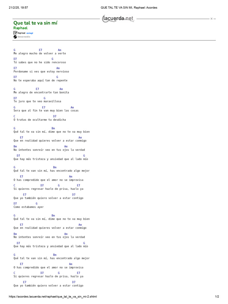 Acordes y letra de "Qué tal te va sin mí" | PDF