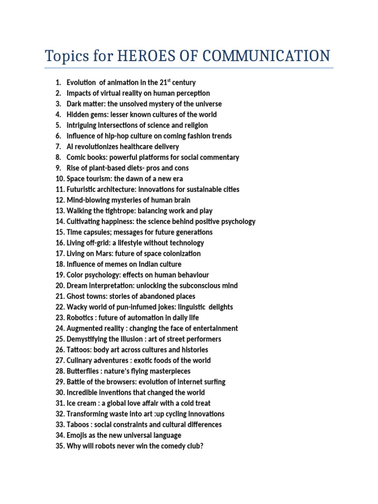 Engaging Topics for Communication Heroes | PDF