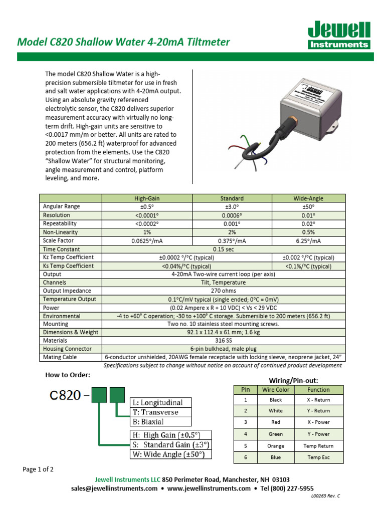 C820 Shallow Water Tiltmeter 4-20mA | PDF | Measuring Instrument ...