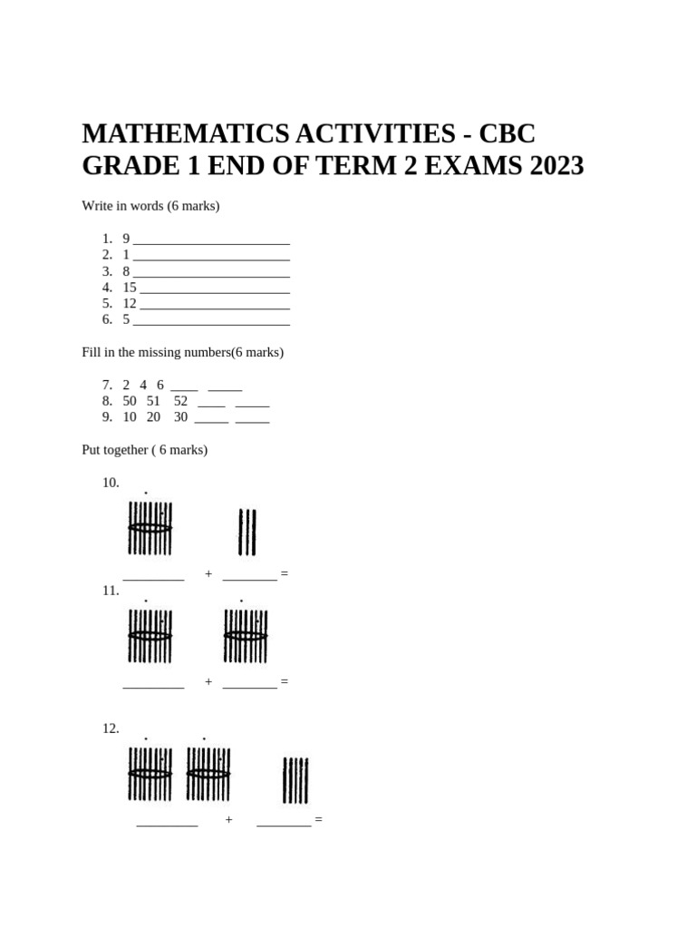 Grade 1 Mathematics Activities 2023 | PDF