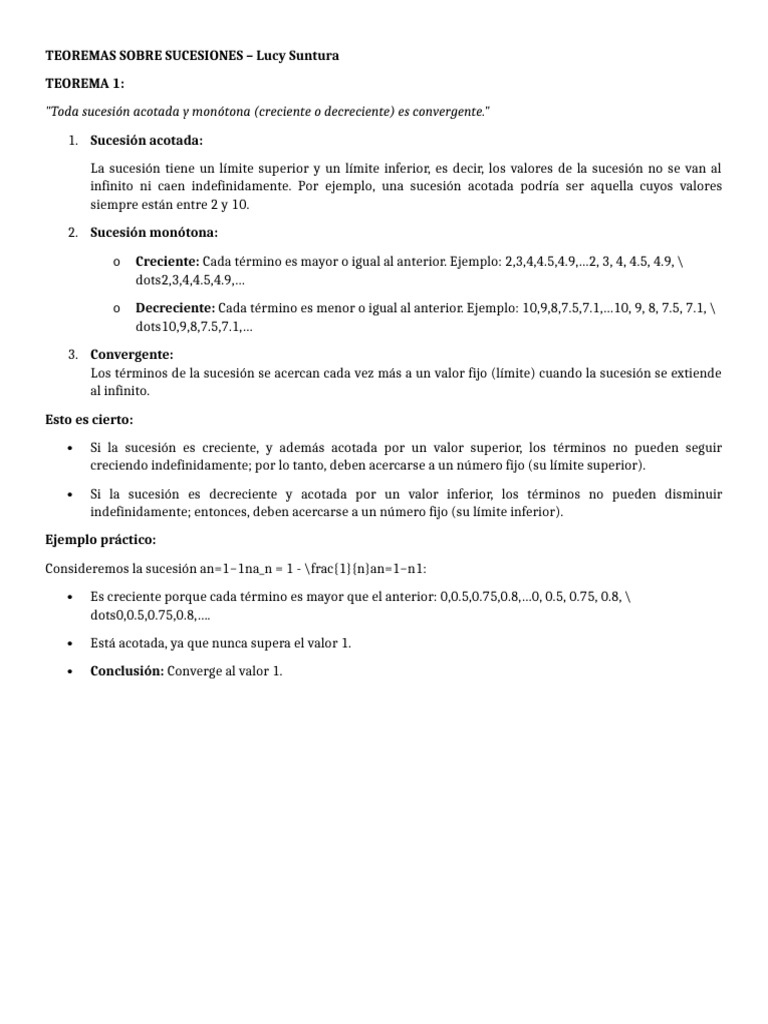 Teoremas Sobre Sucesiones - Calculo Ii | PDF | Límite (Matemáticas) | Secuencia