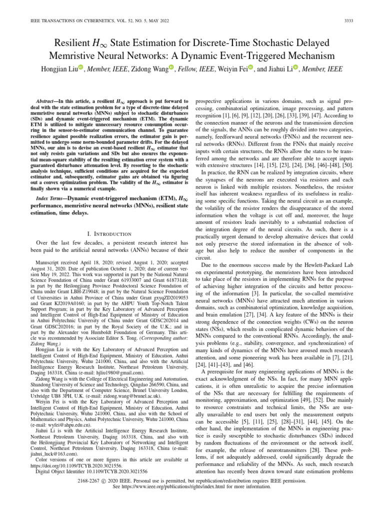 Resilient H State Estimation For Discrete-Time Stochastic Delayed Memristive Neural Networks A ...