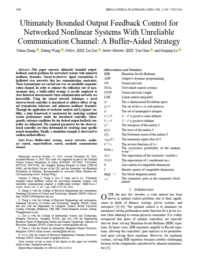 Ultimately Bounded Output Feedback Control For Networked Nonlinear ...