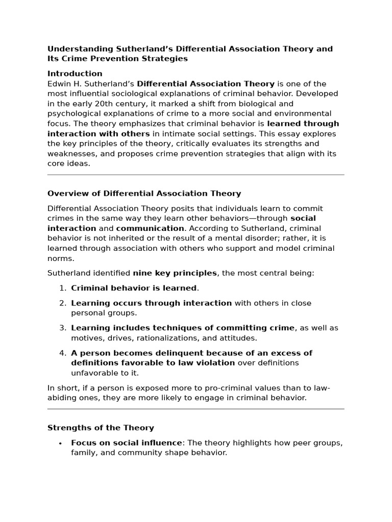 Understanding Sutherland's Differential Association Theory and Its ...