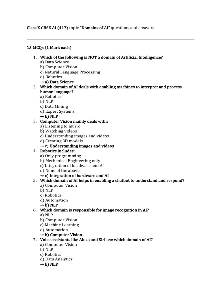 Class X CBSE AI (417) Topic "Domains of AI" | PDF | Computer Vision ...