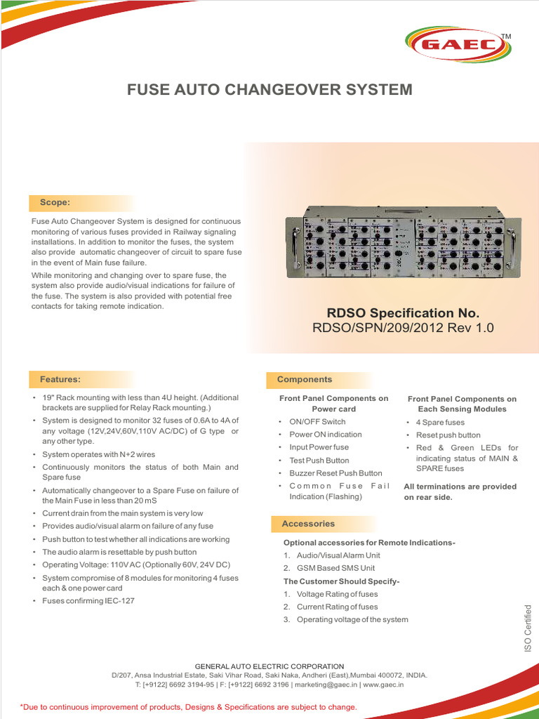 Fuse Monitoring and Automatic Changeover Systems | PDF | Fuse ...