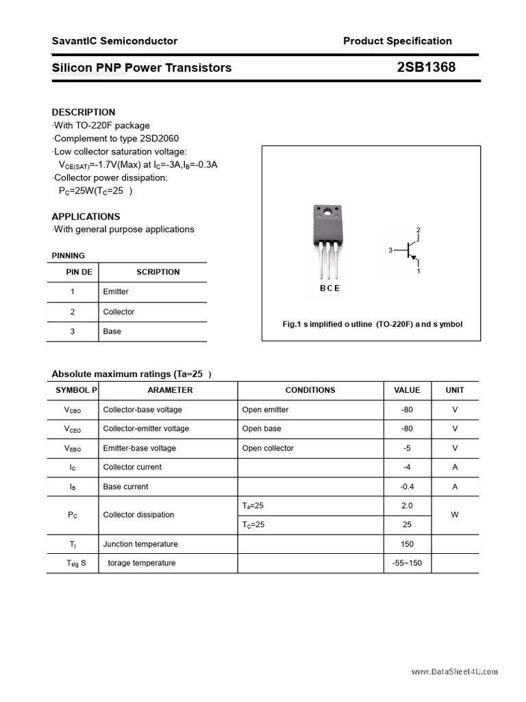 Silicon PNP Power Transistors: Savantic Semiconductor Product Specification | PDF | Bipolar ...