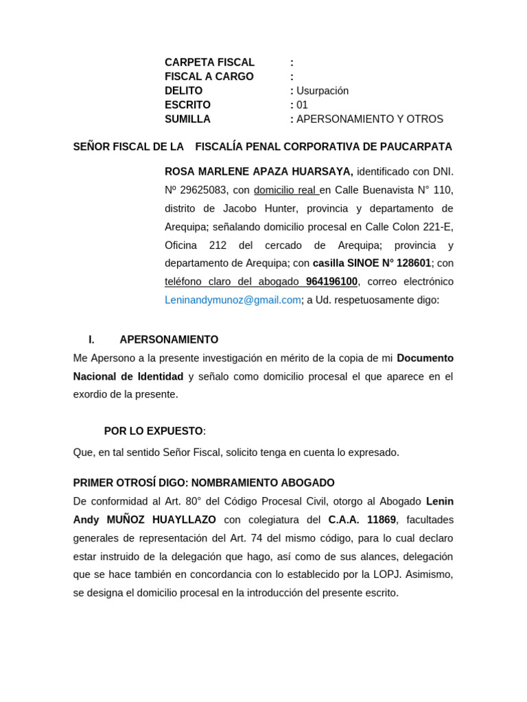 Apersonamiento Rosa Marlene | PDF