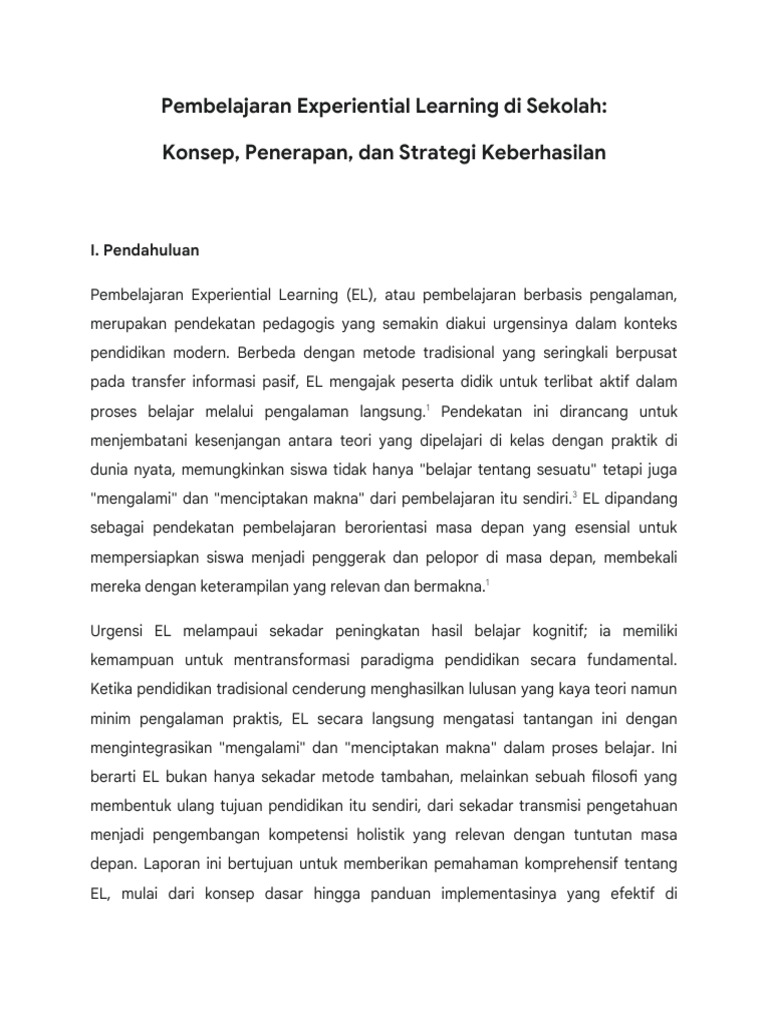 Pembelajaran Experiential Learning Di Sekolah | PDF