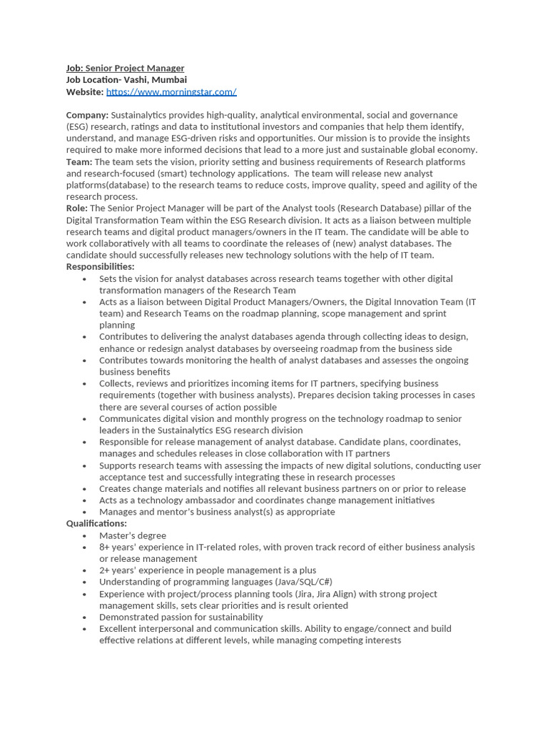 REQ-023326 JD - Senior Project Manager | PDF | Business | Economies