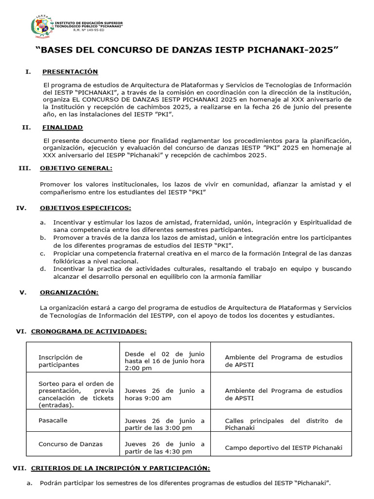 Bases Concurso Danzas - Iestp Pki - 25 | PDF