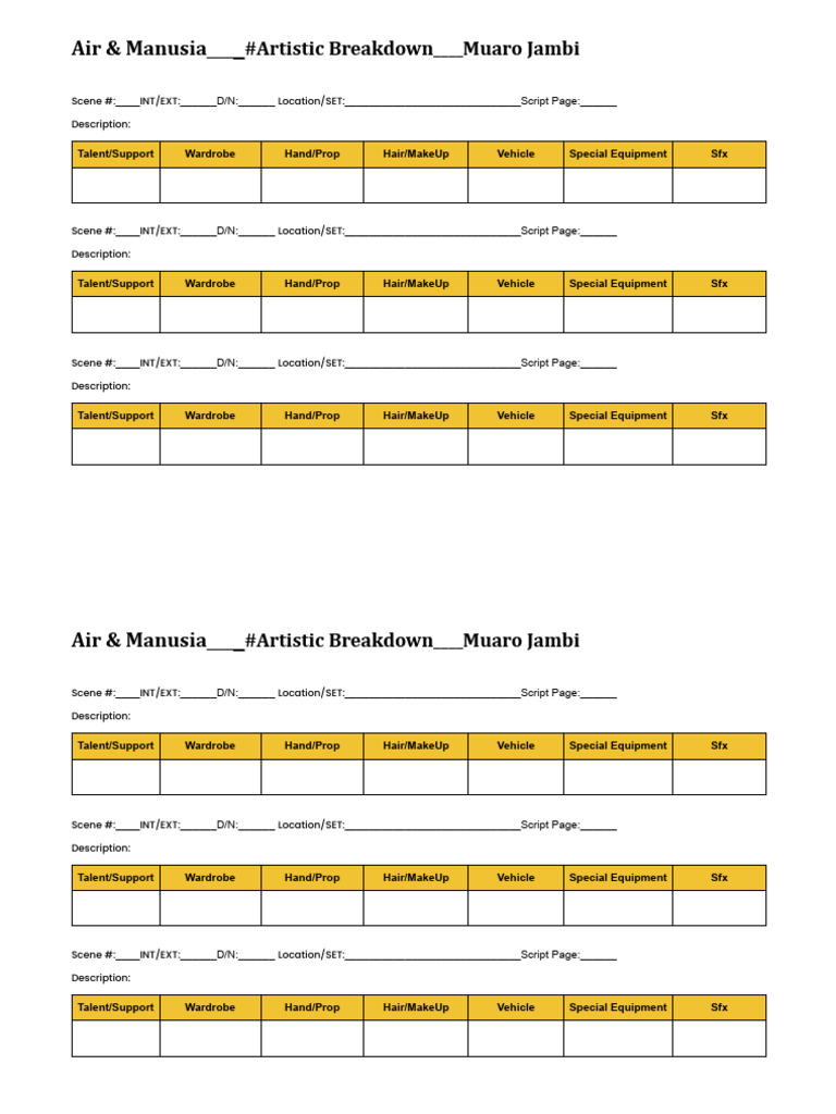 Master Breakdown Template for Film | PDF