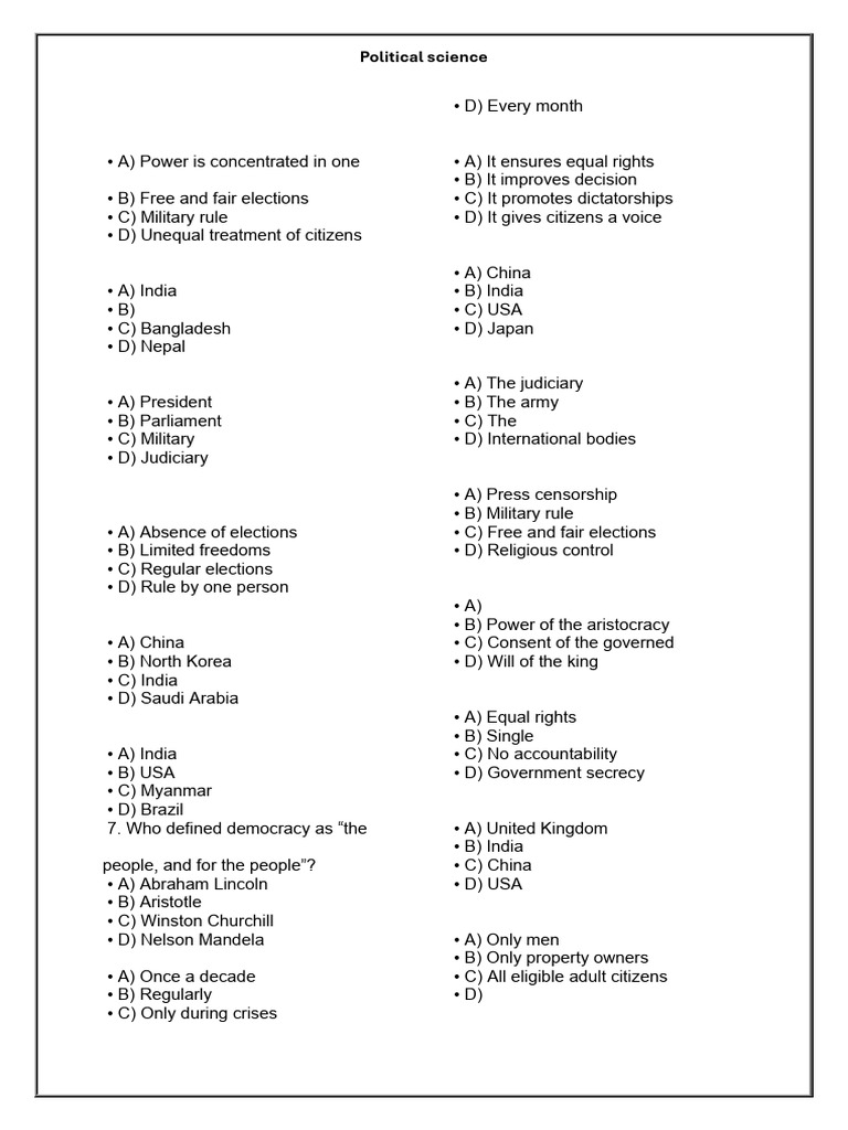 Political Science (First 4 9th) | PDF | Democracy | Political Ideologies