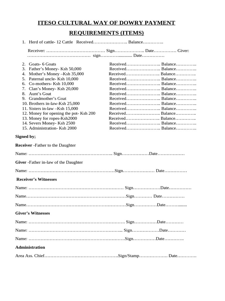 Iteso Dowry Payment Structure | PDF