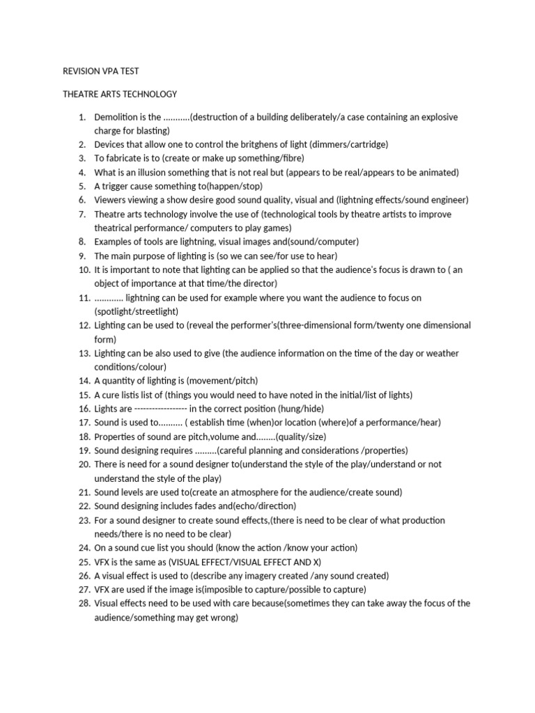 VPA Test: Theatre Arts Technology | PDF | Sound