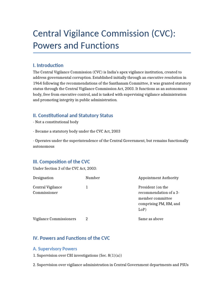CVC Powers and Functions | PDF | Corruption | Government