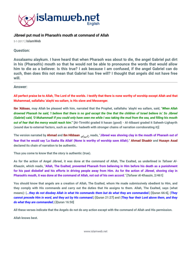 Jibreel's Role in Pharaoh's Fate | PDF | God In Islam | Gabriel