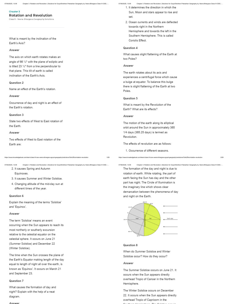 Chapter 3 - Rotation and Revolution - Solutions For Goyal Brothers Prakashan Geography by Veena ...