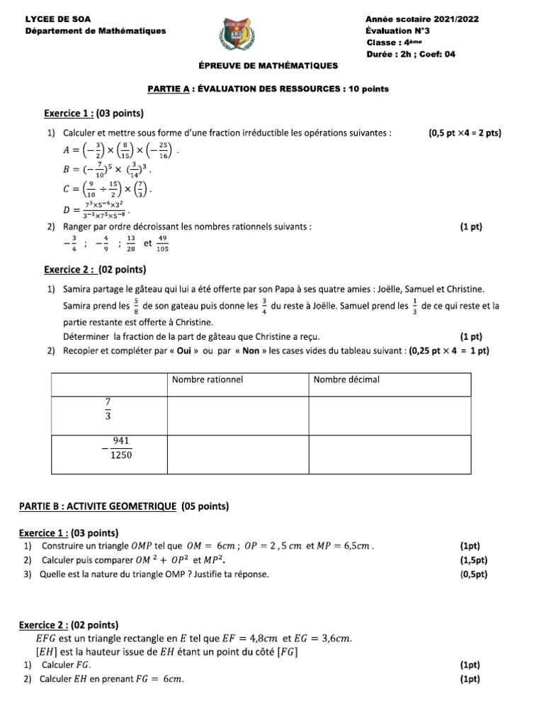 Deuxieme Sequence 4eme Maths | PDF