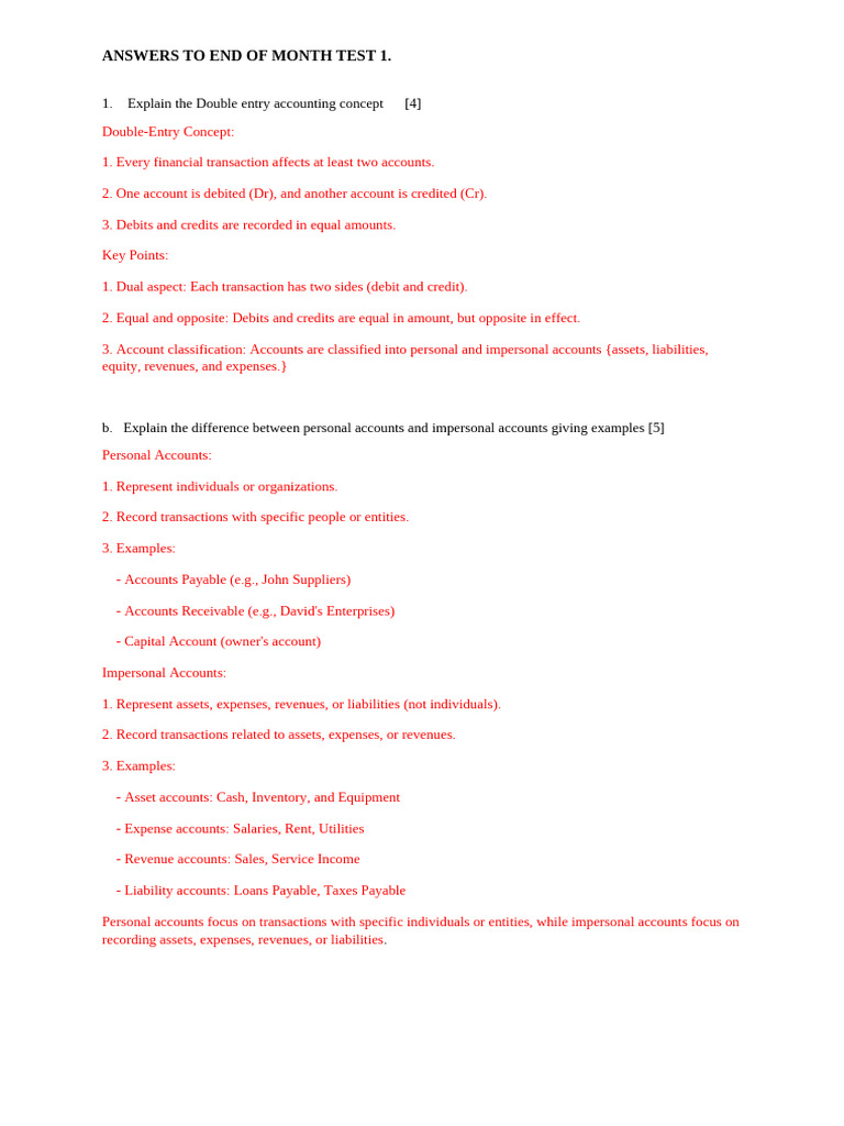 Answers To End of Month Test 1 - 081801 | PDF | Debits And Credits | Money